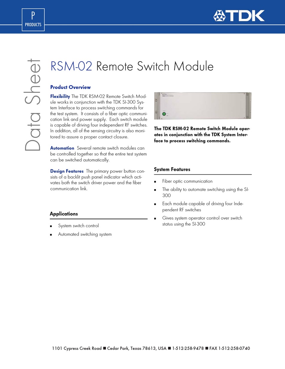 TDK RSM-02 DATASHEET Pdf Download | ManualsLib