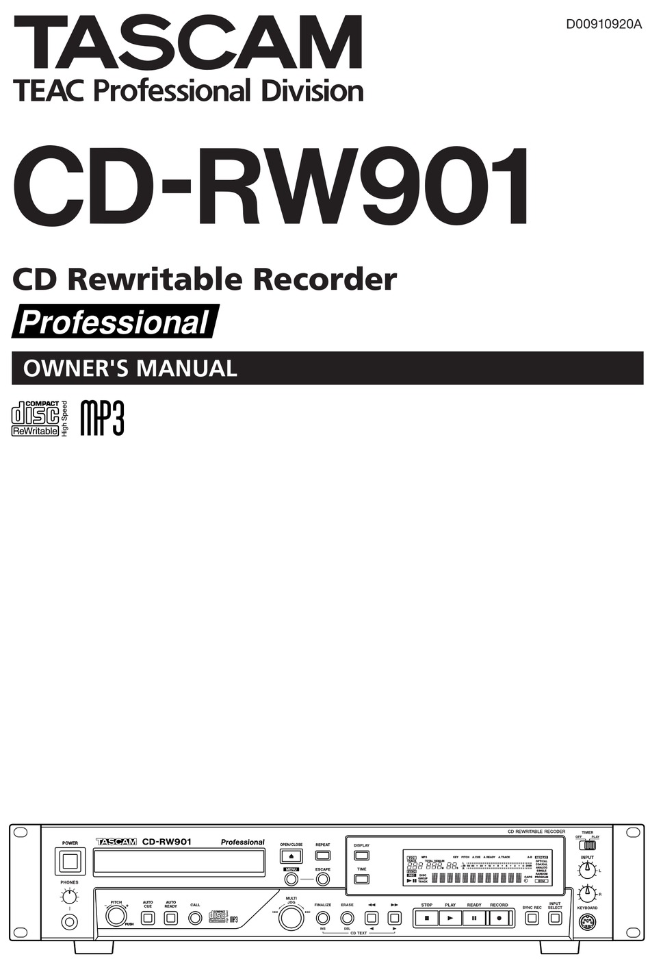 TASCAM CD-RW901 OWNER'S MANUAL Pdf Download | ManualsLib