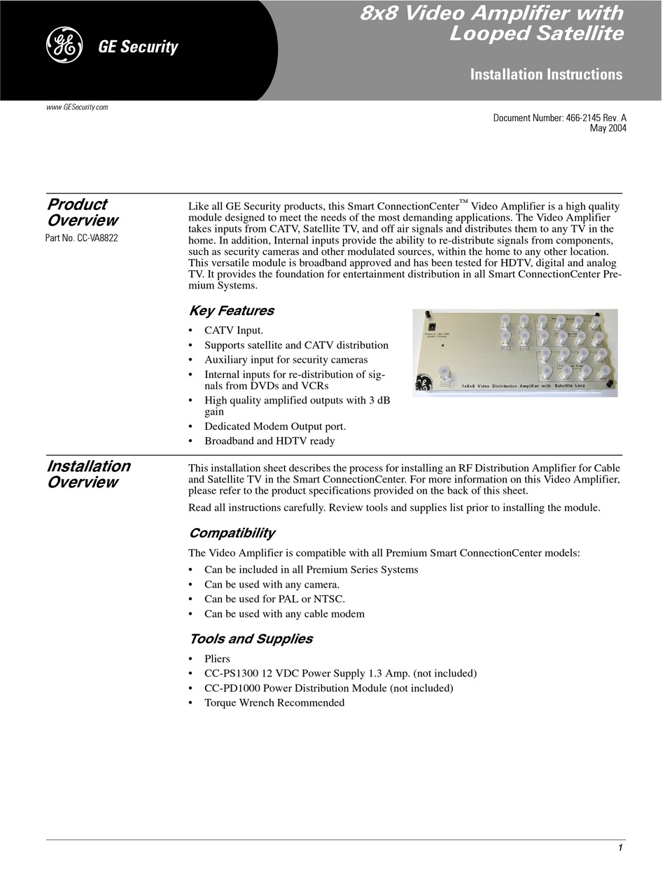 GE SECURITY TV VIDEO ACCESSORIES INSTALLATION INSTRUCTIONS Pdf Download ...