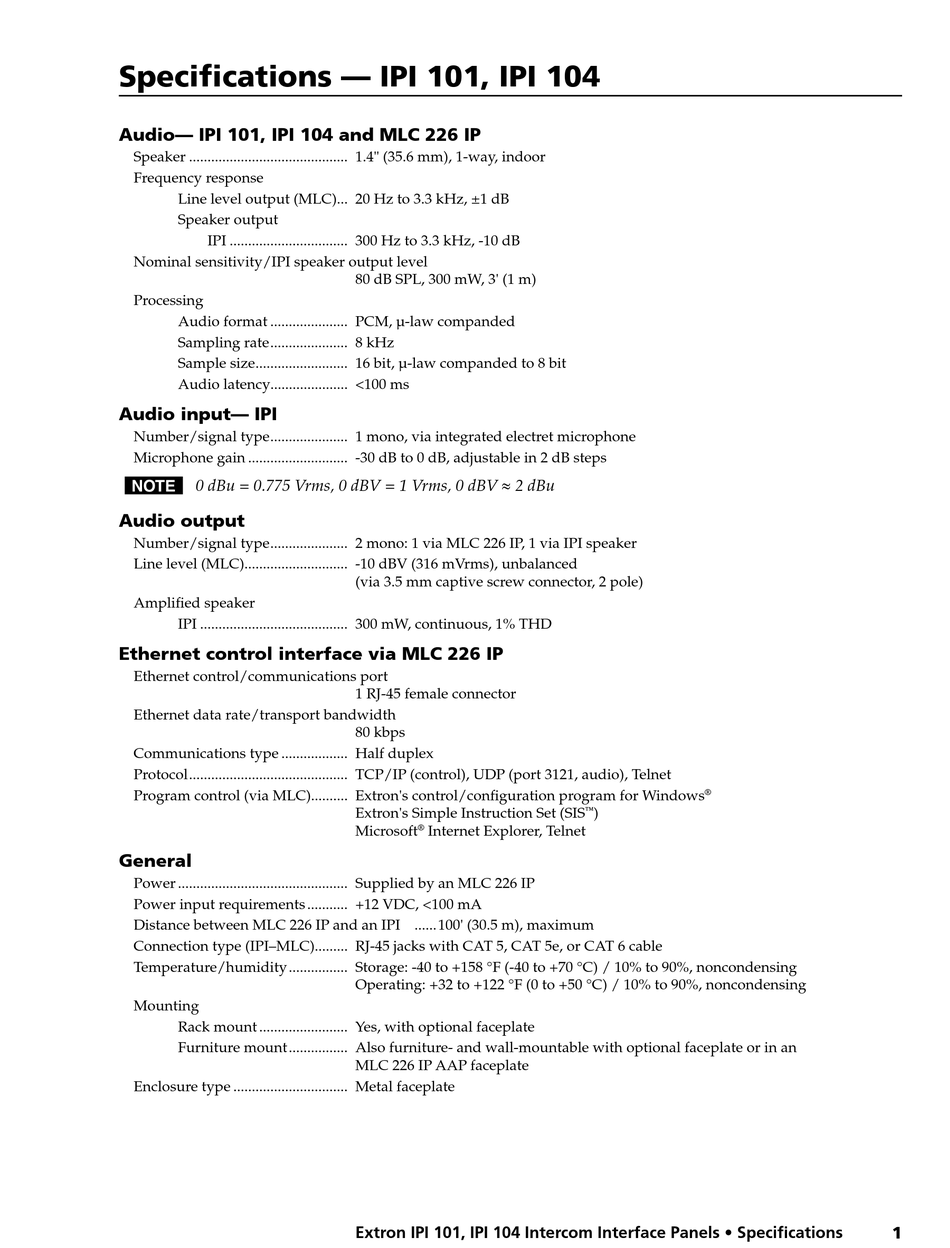 EXTRON ELECTRONICS INTERCOM INTERFACE PANELS IPI 101 INTERCOM SYSTEM ...