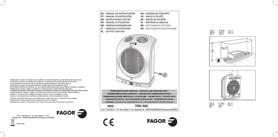 FAGOR TRV-500 INSTRUCTIONS FOR USE MANUAL Pdf Download | ManualsLib