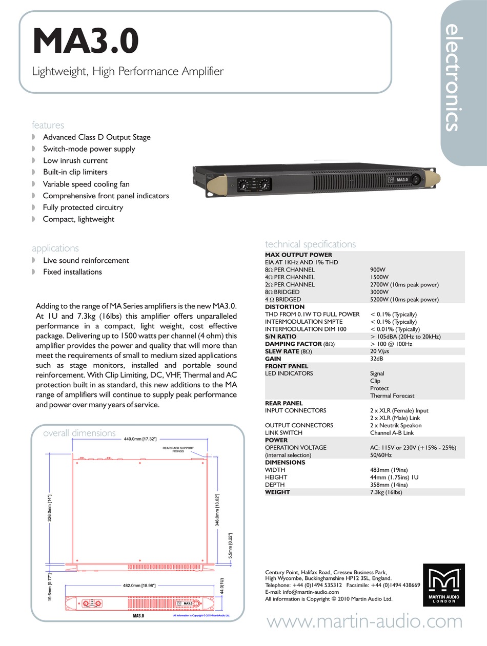 MARTIN AUDIO MA3.0 TECHNICAL SPECIFICATIONS Pdf Download | ManualsLib