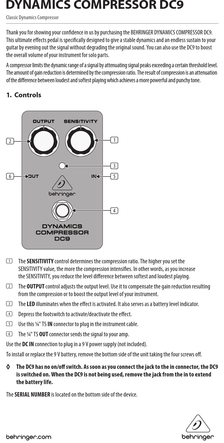BEHRINGER DYNAMICS COMPRESSOR DC9 QUICK MANUAL Pdf Download | ManualsLib