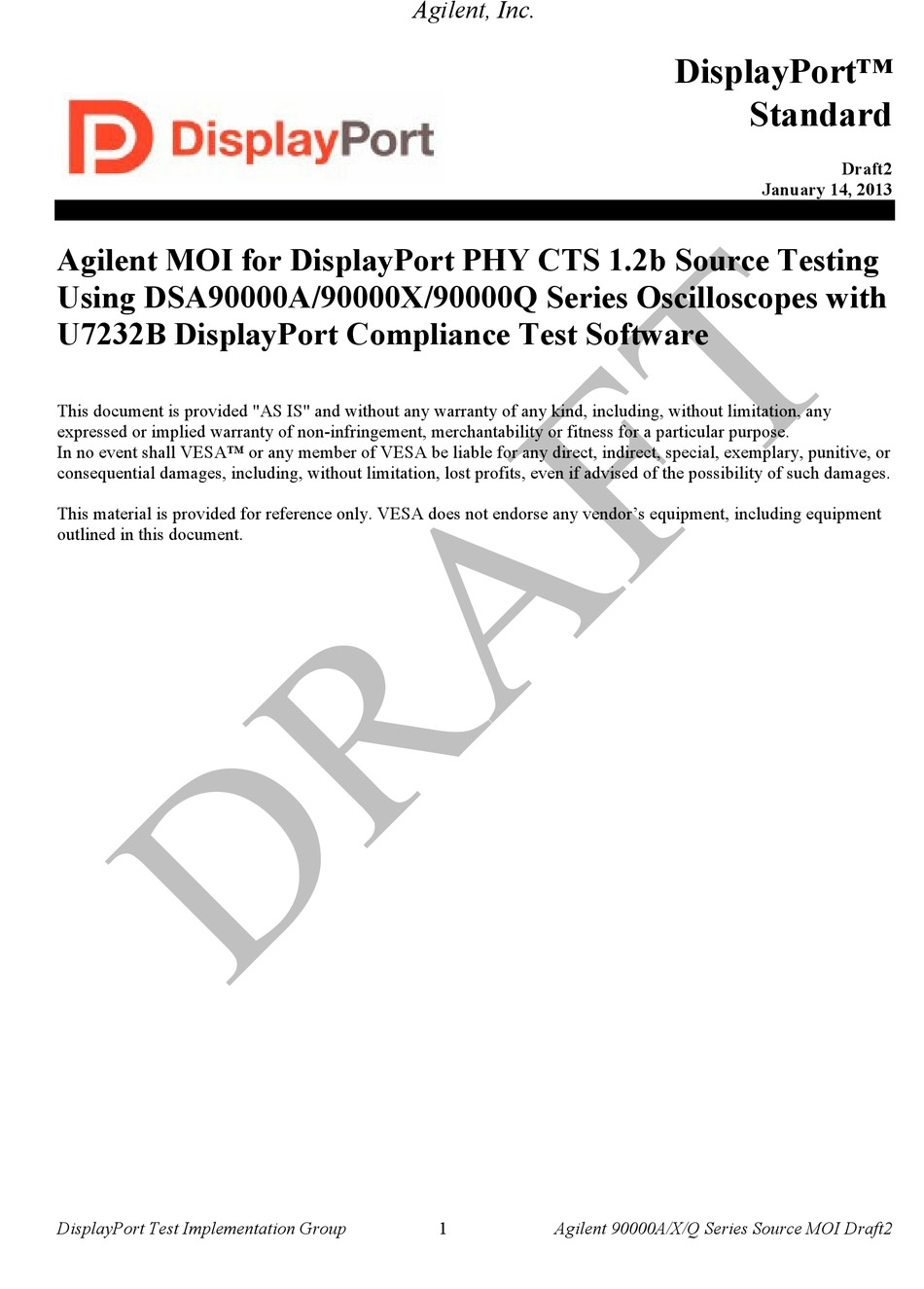 AGILENT TECHNOLOGIES DISPLAYPORT COMPLIANCE TEST Pdf Download | ManualsLib