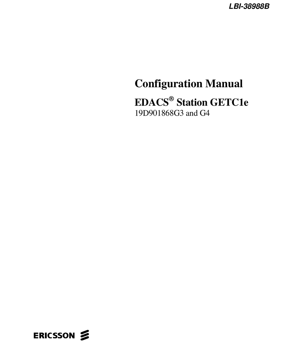 ERICSSON EDACS STATION GETC1E 19D901868G4 CONFIGURATION MANUAL Pdf ...
