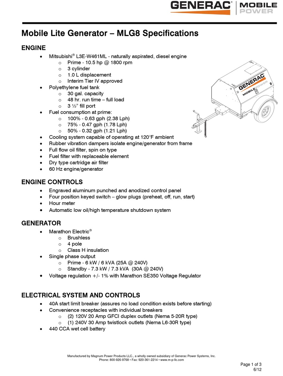 GENERAC POWER SYSTEMS MLG8 USER MANUAL Pdf Download | ManualsLib