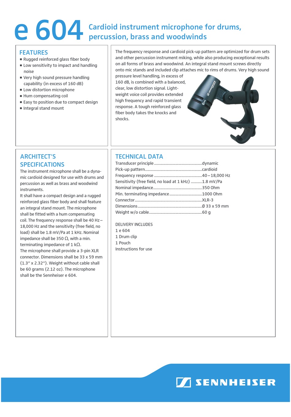 SENNHEISER E 604 SPECIFICATIONS Pdf Download | ManualsLib