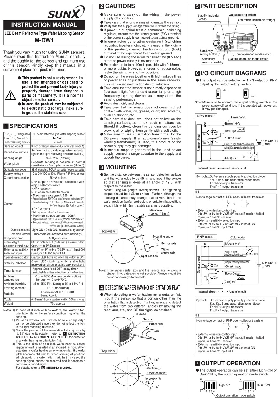 SUNX M-DW1 INSTRUCTION MANUAL Pdf Download | ManualsLib