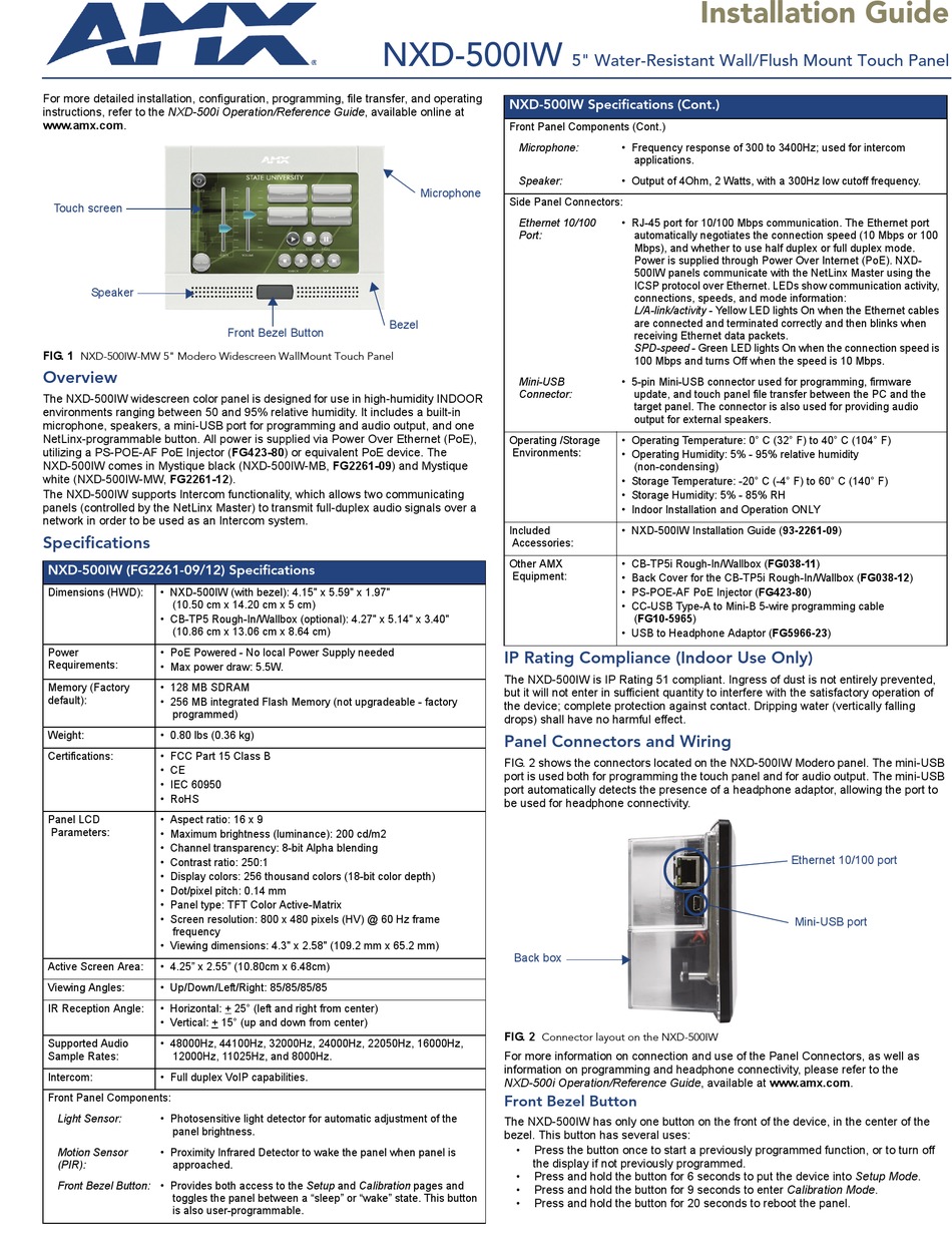 AMX NXD-500IW INSTALLATION MANUAL Pdf Download | ManualsLib