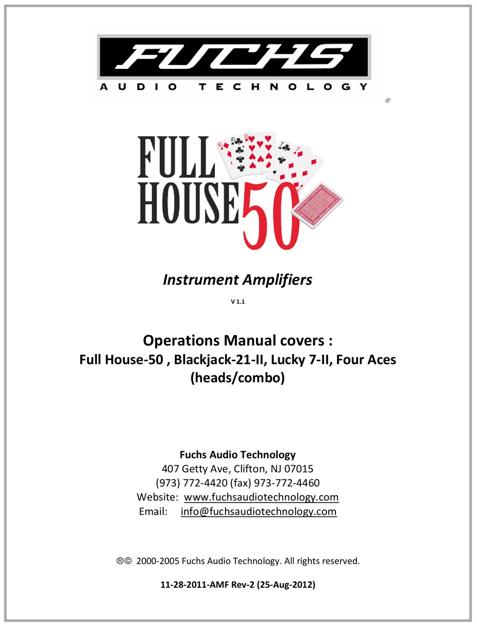 FUCHS AUDIO TECHNOLOGY FULL HOUSE-50 OPERATION MANUAL Pdf Download ...