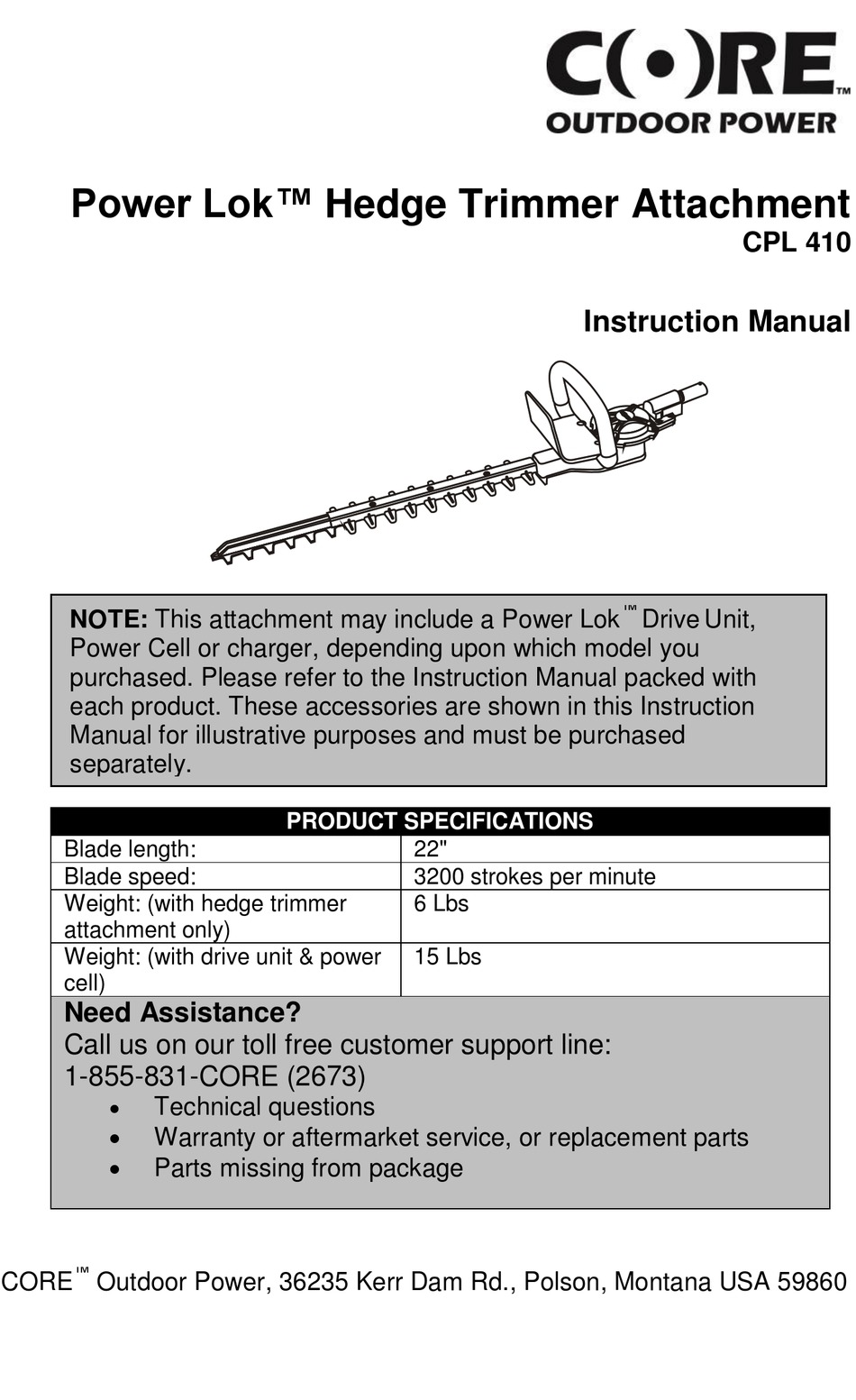 CORE OUTDOOR POWER CPL 410 INSTRUCTION MANUAL Pdf Download | ManualsLib