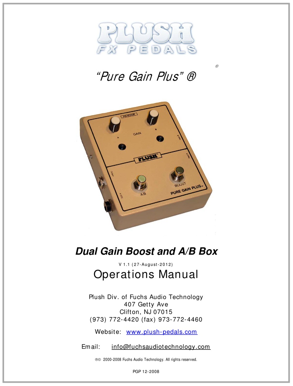 PLUSH PURE GAIN PLUS OPERATION MANUAL Pdf Download | ManualsLib