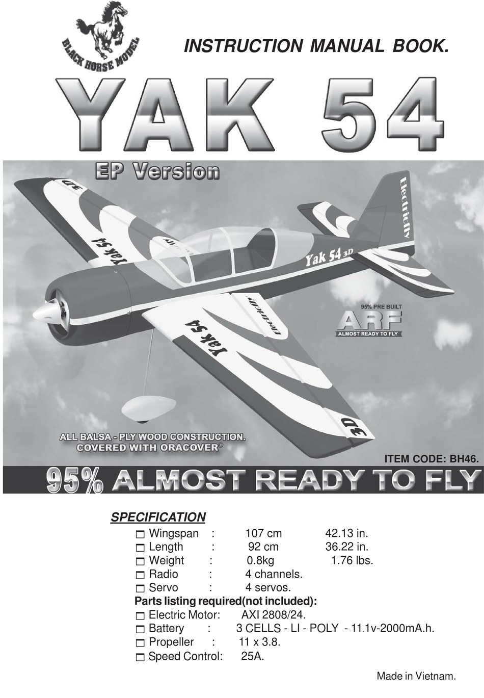 BLACK HORSE MODEL YAK 54 INSTRUCTION MANUAL BOOK Pdf Download | ManualsLib