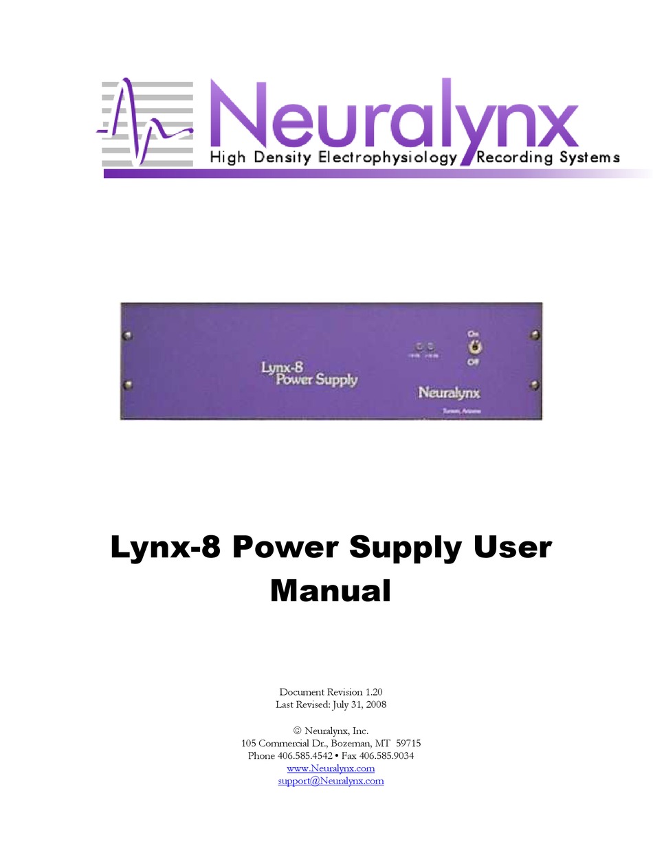 NEURALYNX LYNX-8 USER MANUAL Pdf Download | ManualsLib