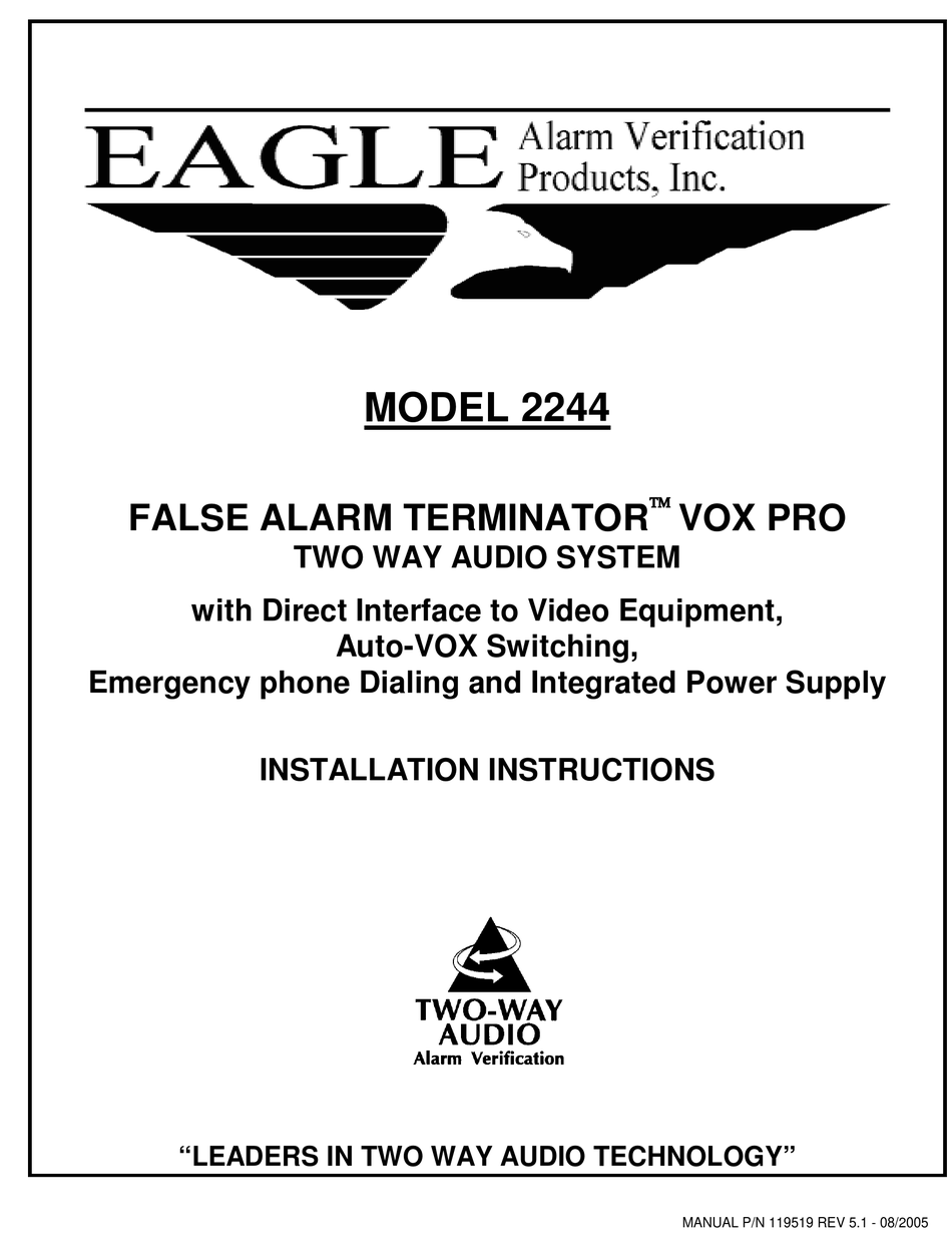 EAGLE ALARM VERIFICATION PRODUCTS 2244 INSTALLATION INSTRUCTIONS MANUAL ...