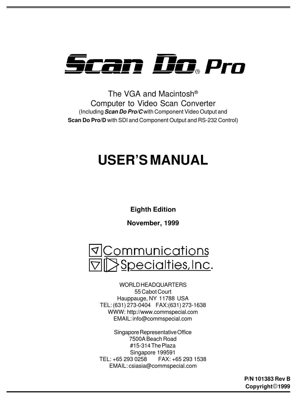 COMMUNICATIONS SPECIALTIES SCAN DO PRO USER MANUAL Pdf Download ...
