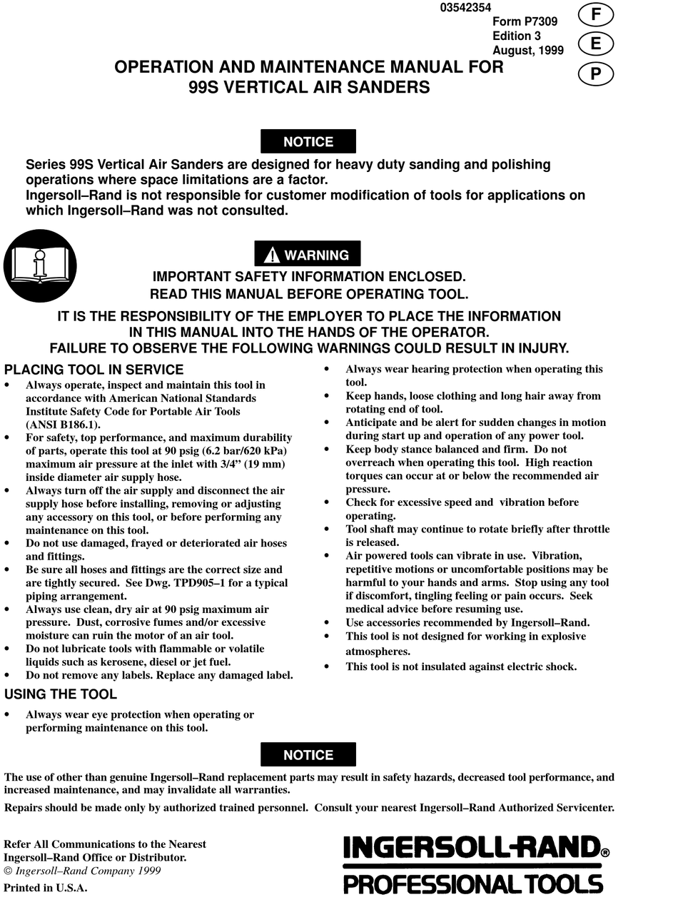 INGERSOLL-RAND 99S OPERATION AND MAINTENANCE MANUAL Pdf Download ...