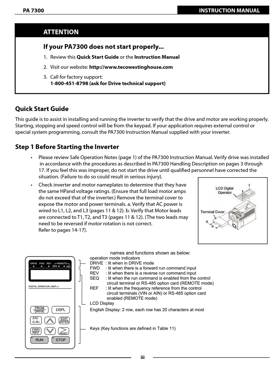 TECO PA7300 INSTRUCTION MANUAL Pdf Download | ManualsLib