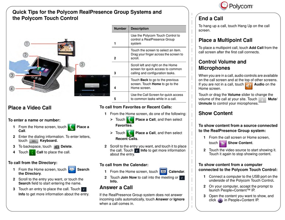 POLYCOM REALPRESENCE GROUP SERIES QUICK TIPS Pdf Download | ManualsLib