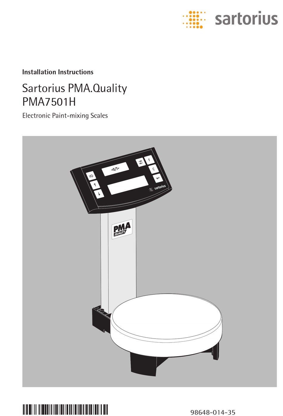 SARTORIUS PMA.QUALITY PMA7501H INSTALLATION INSTRUCTIONS MANUAL Pdf ... SARTORIUS PMA.QUALITY PMA7501H INSTALLATION INSTRUCTIONS MANUAL Pdf ...
