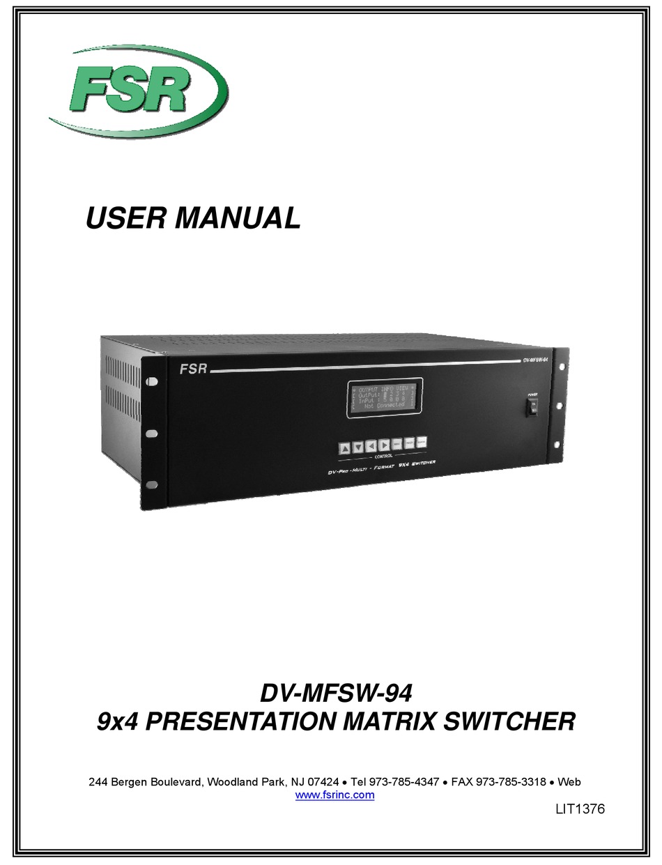 FSR DV-MFSW-94 USER MANUAL Pdf Download | ManualsLib
