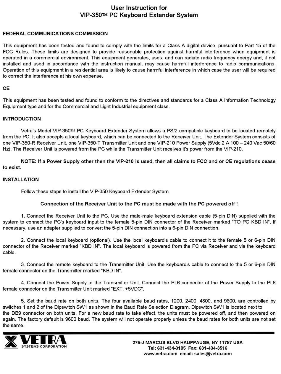 VETRA SYSTEMS VIP-350 USER INSTRUCTIONS Pdf Download | ManualsLib