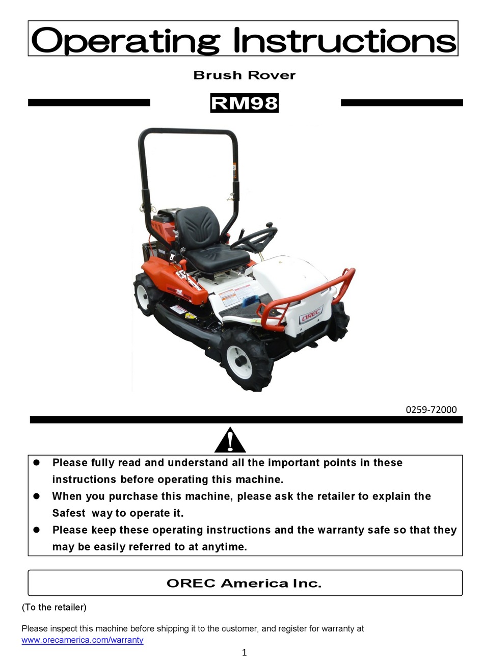 OREC AMERICA RM98 OPERATING INSTRUCTIONS MANUAL Pdf Download | ManualsLib
