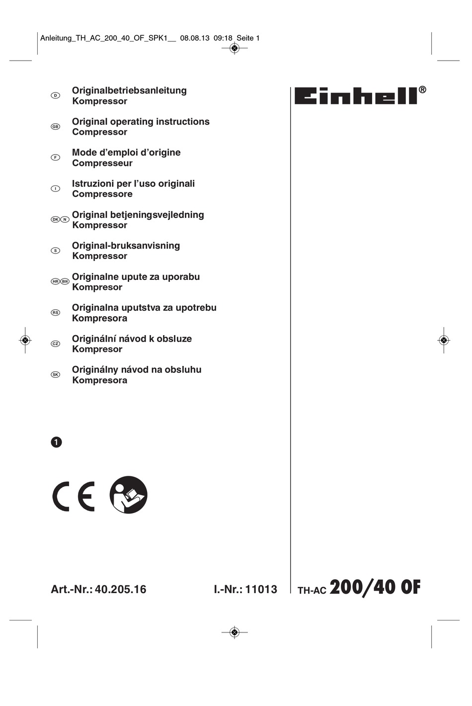EINHELL 200 40 OF OPERATING INSTRUCTIONS MANUAL Pdf Download ManualsLib