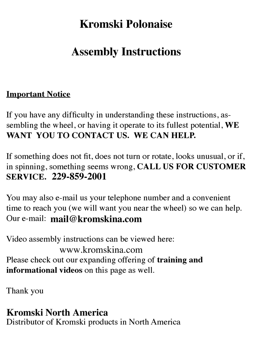 KROMSKI POLONAISE ASSEMBLY INSTRUCTIONS MANUAL Pdf Download | ManualsLib