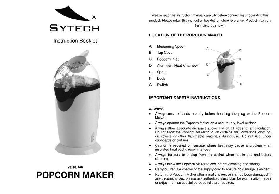 SYTECH SY-PL700 INSTRUCTION BOOKLET Pdf Download | ManualsLib