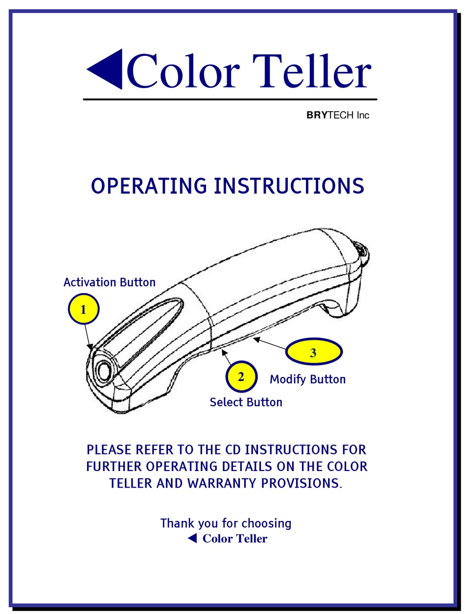 BRYTECH COLOR TELLER OPERATING INSTRUCTIONS Pdf Download | ManualsLib