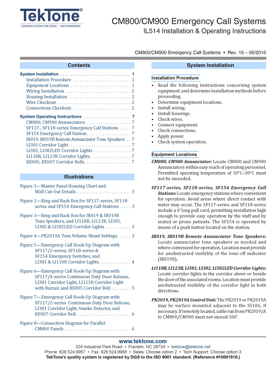 TEKTONE CM800 INSTALLATION & OPERATING INSTRUCTIONS MANUAL Pdf Download ...