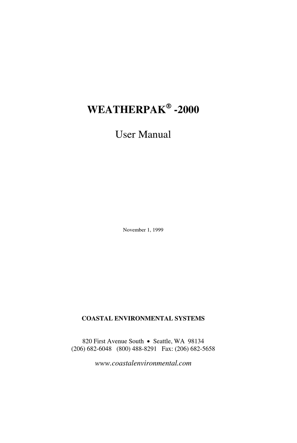 COASTAL ENVIRONMENTAL SYSTEMS WEATHERPAK-2000 USER MANUAL Pdf Download ...
