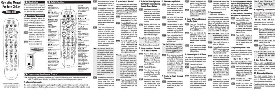 UNIVERSAL REMOTE CONTROL UR3L-SR4 OPERATING MANUAL Pdf Download ...