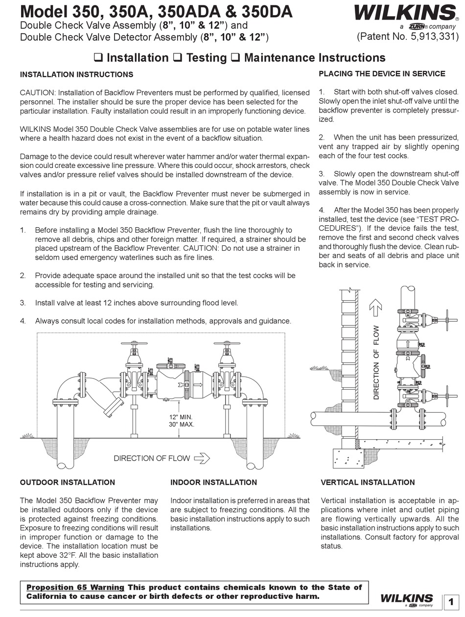 WILKINS 350 INSTALLATION AND TESTING INSTRUCTIONS Pdf Download | ManualsLib