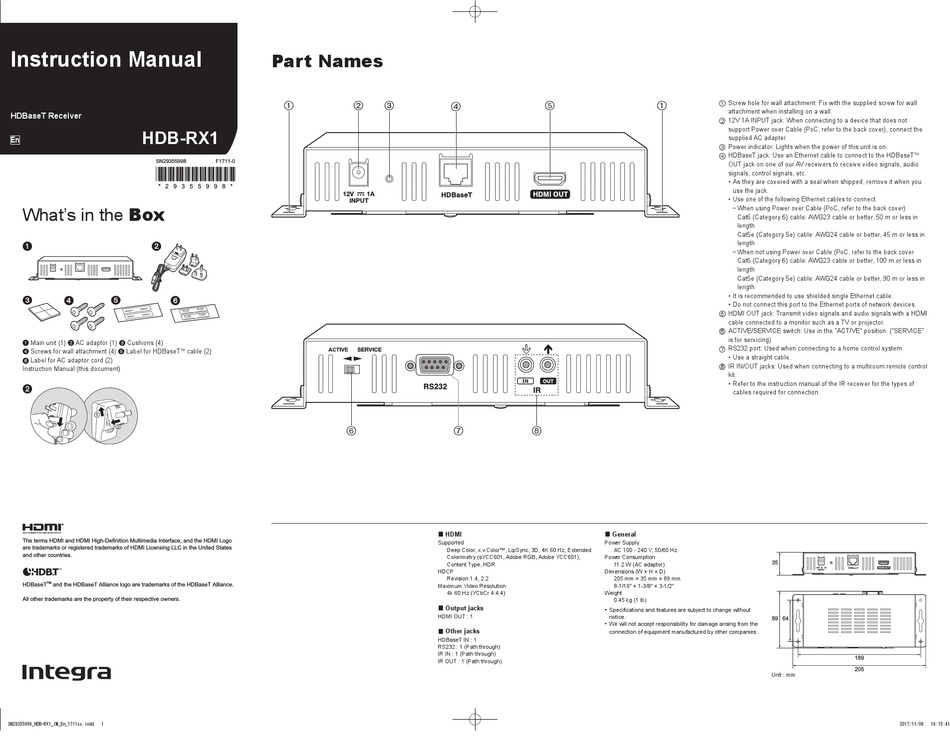 INTEGRA HDB-RX1 INSTRUCTION MANUAL Pdf Download | ManualsLib
