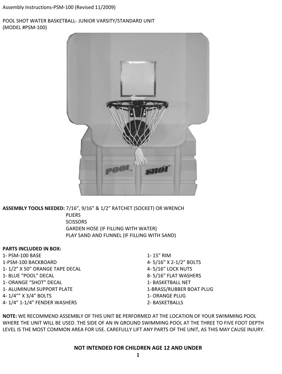 POOL SHOT PSM-100 ASSEMBLY INSTRUCTIONS MANUAL Pdf Download | ManualsLib