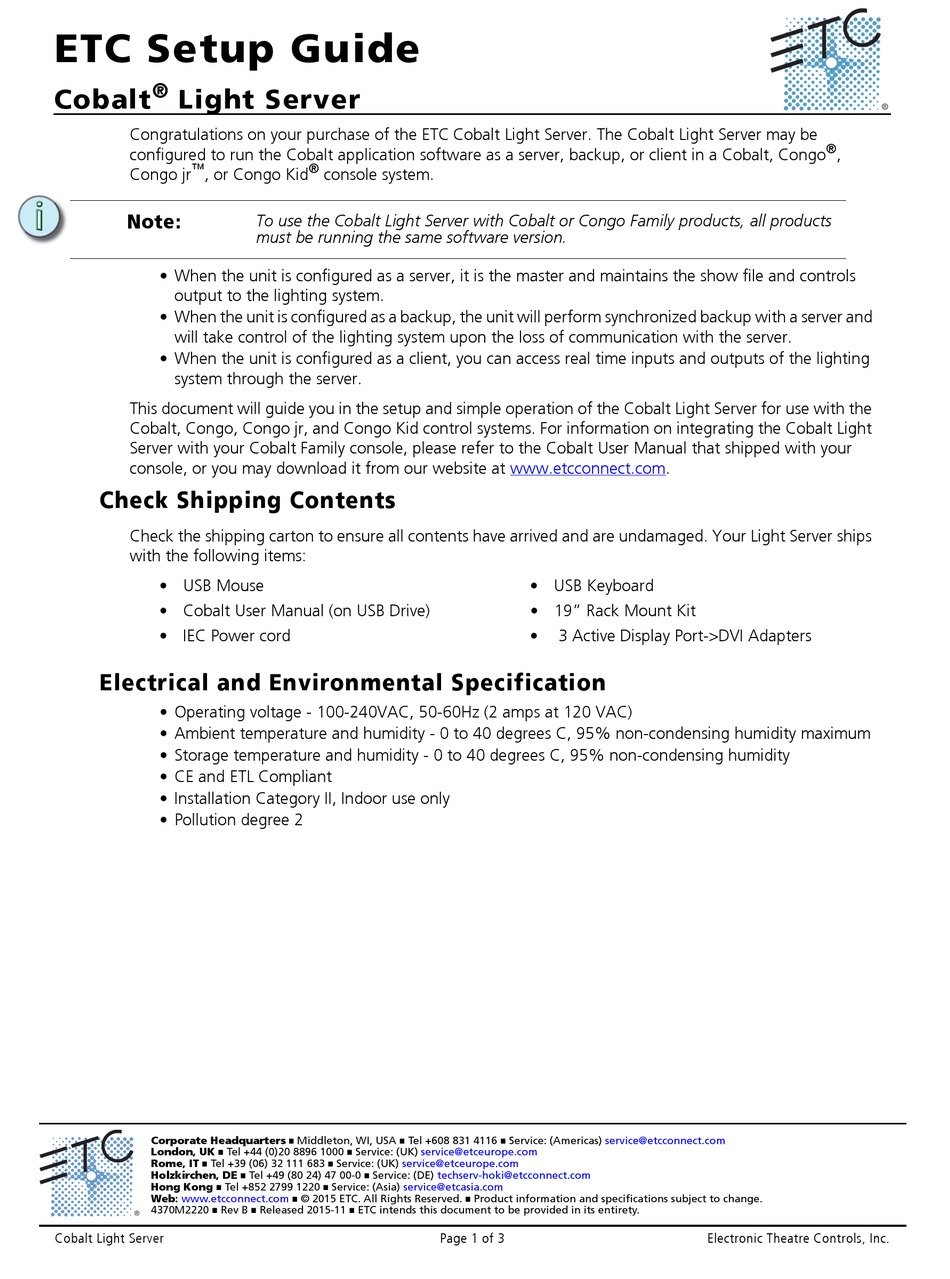 ETC COBALT LIGHT SERVER SETUP MANUAL Pdf Download | ManualsLib