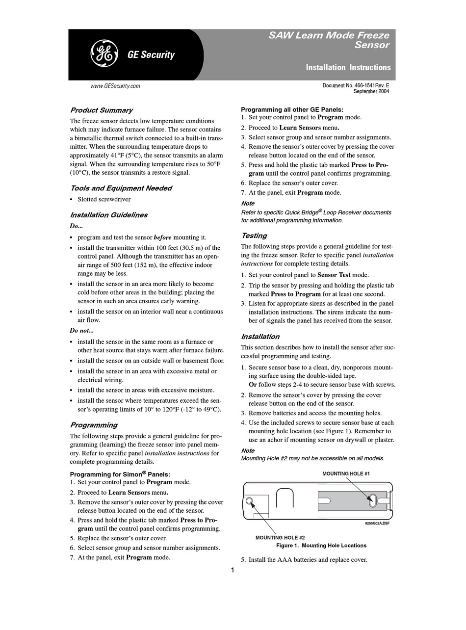 GE SECURITY 60-742-95R INSTALLAITON INSTRUCTIONS Pdf Download | ManualsLib