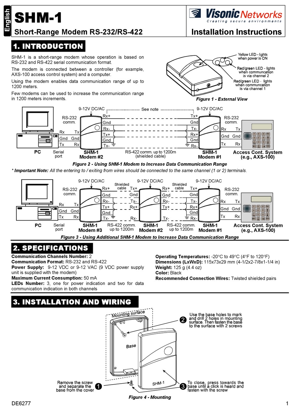 VISONIC NETWORKS SHM-1 INSTALLATION INSTRUCTIONS Pdf Download | ManualsLib