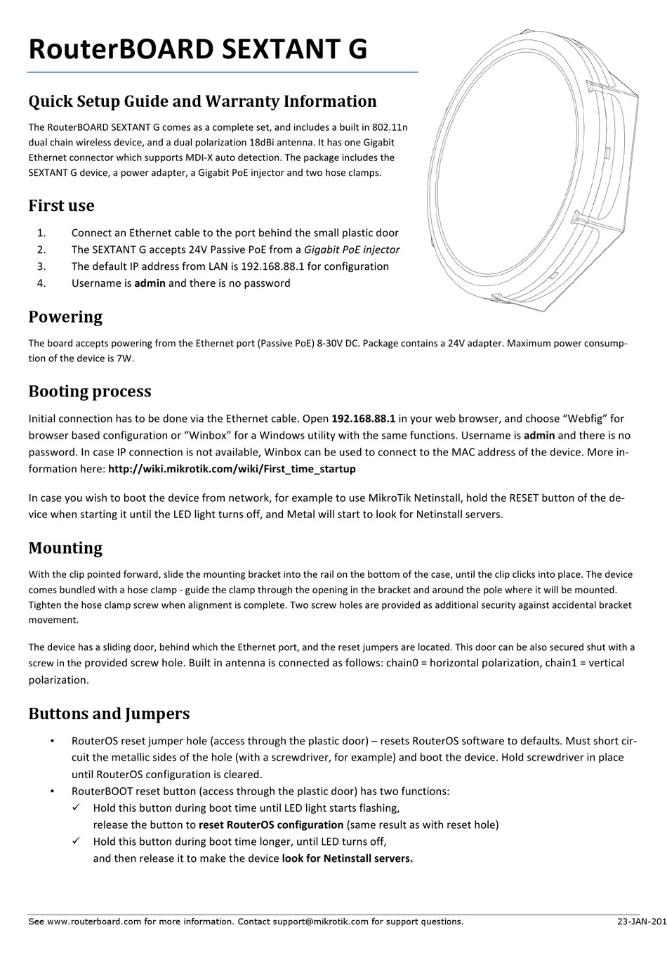 MIKROTIK ROUTERBOARD SEXTANT G QUICK SETUP MANUAL AND WARRANTY ...