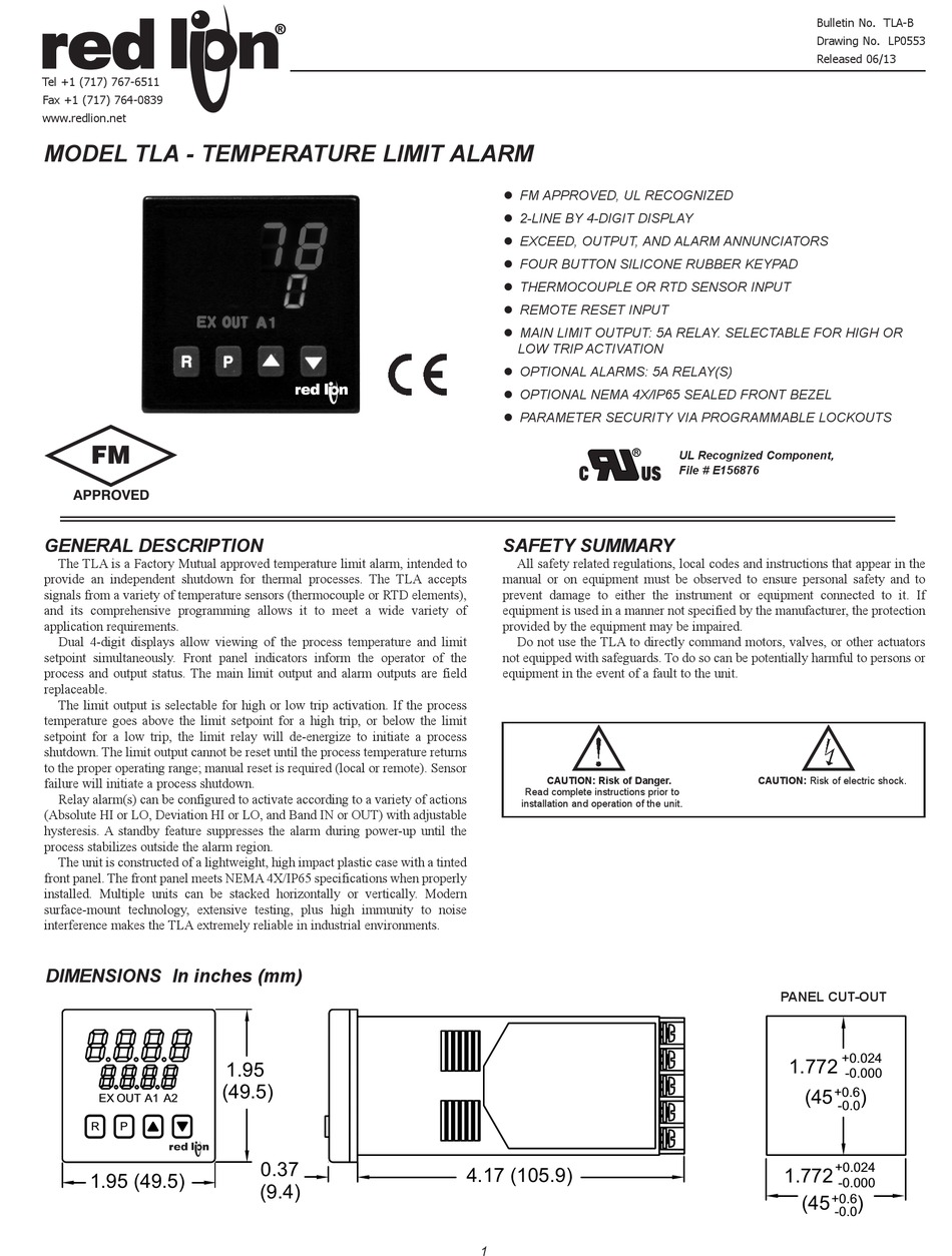 RED LION TLA USER MANUAL Pdf Download | ManualsLib