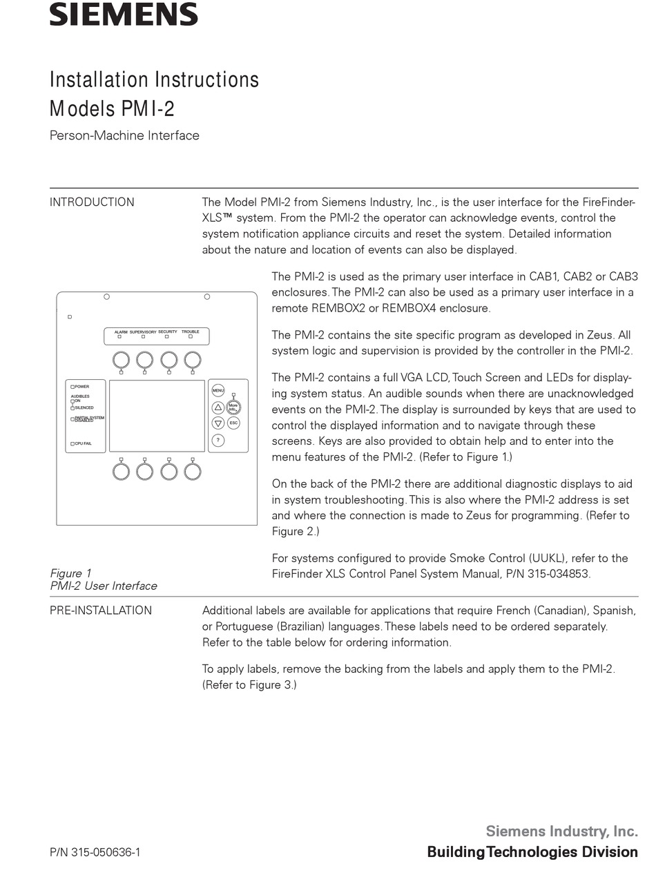 SIEMENS PMI-2 INSTALLATION INSTRUCTIONS MANUAL Pdf Download | ManualsLib