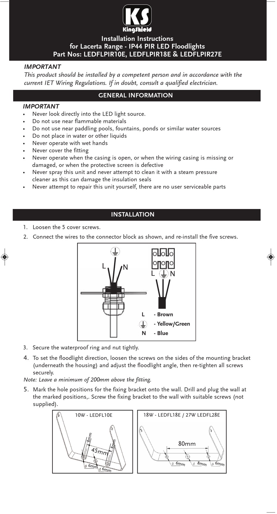 KINGSHIELD LEDFLPIR10E INSTALLATION INSTRUCTIONS Pdf Download ManualsLib