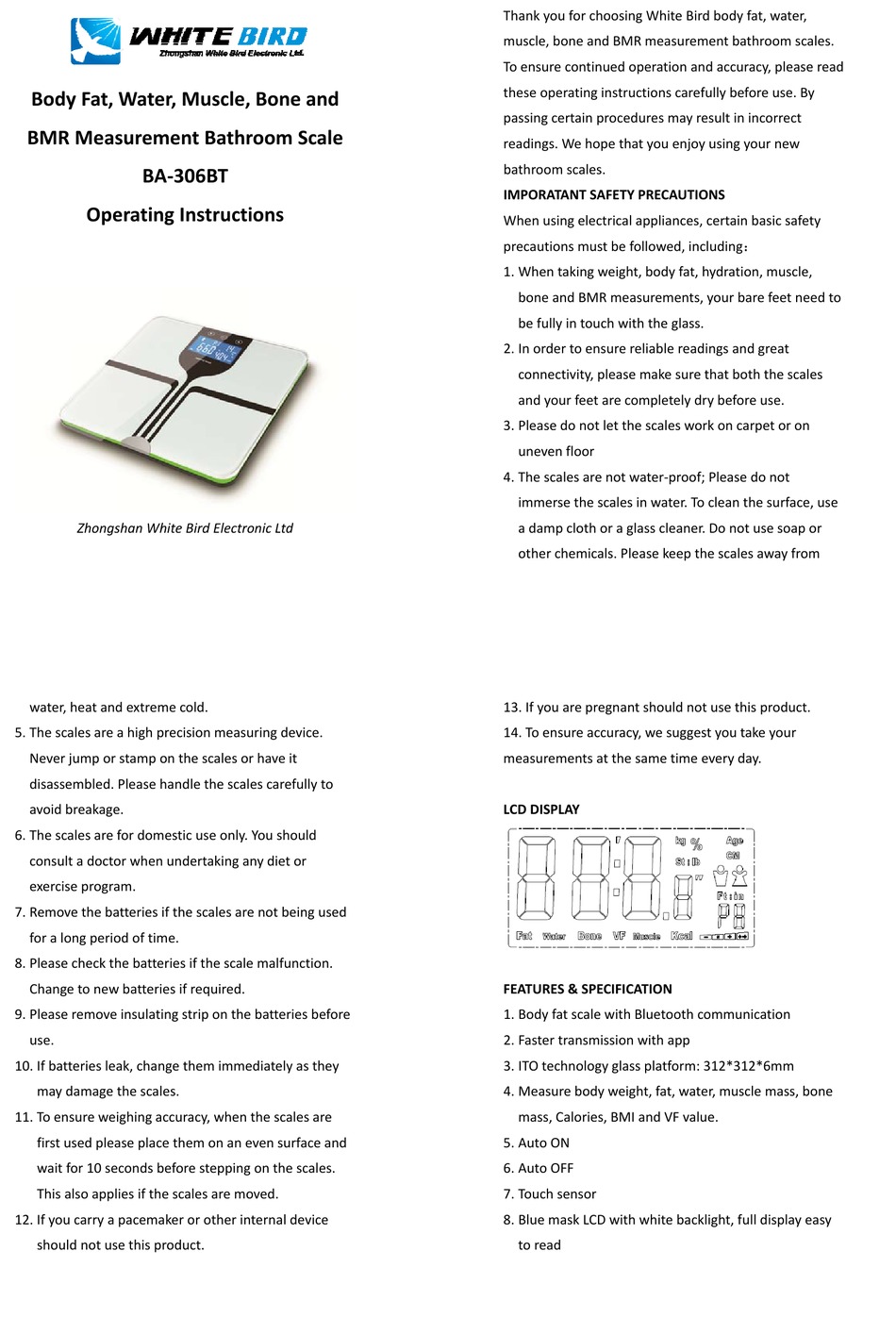 WHITE BIRD BA-306BT OPERATING INSTRUCTIONS Pdf Download | ManualsLib