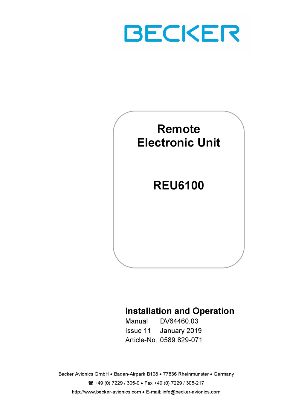 BECKER REU6100 CONFERENCE SYSTEM INSTALLATION AND OPERATION MANUAL ...