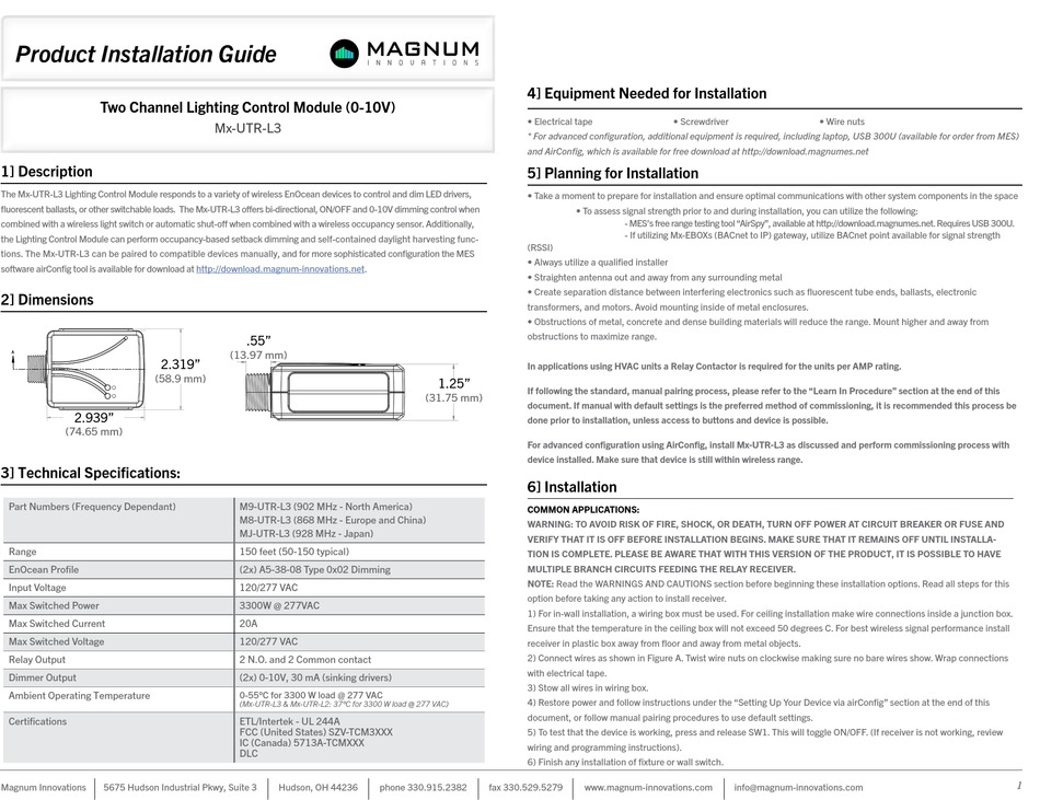MAGNUM MX-UTR-L3 INSTALLATION MANUAL Pdf Download | ManualsLib