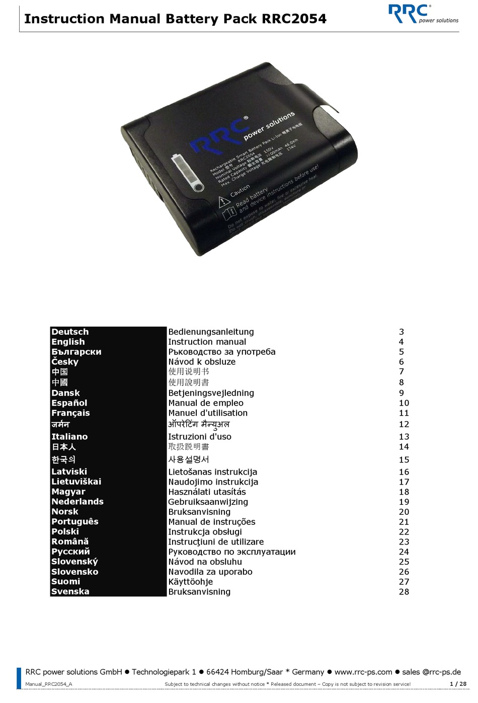 RRC RRC2054 BATTERY PACK TRANSLATION OF ORIGINAL INSTRUCTION MANUAL ...