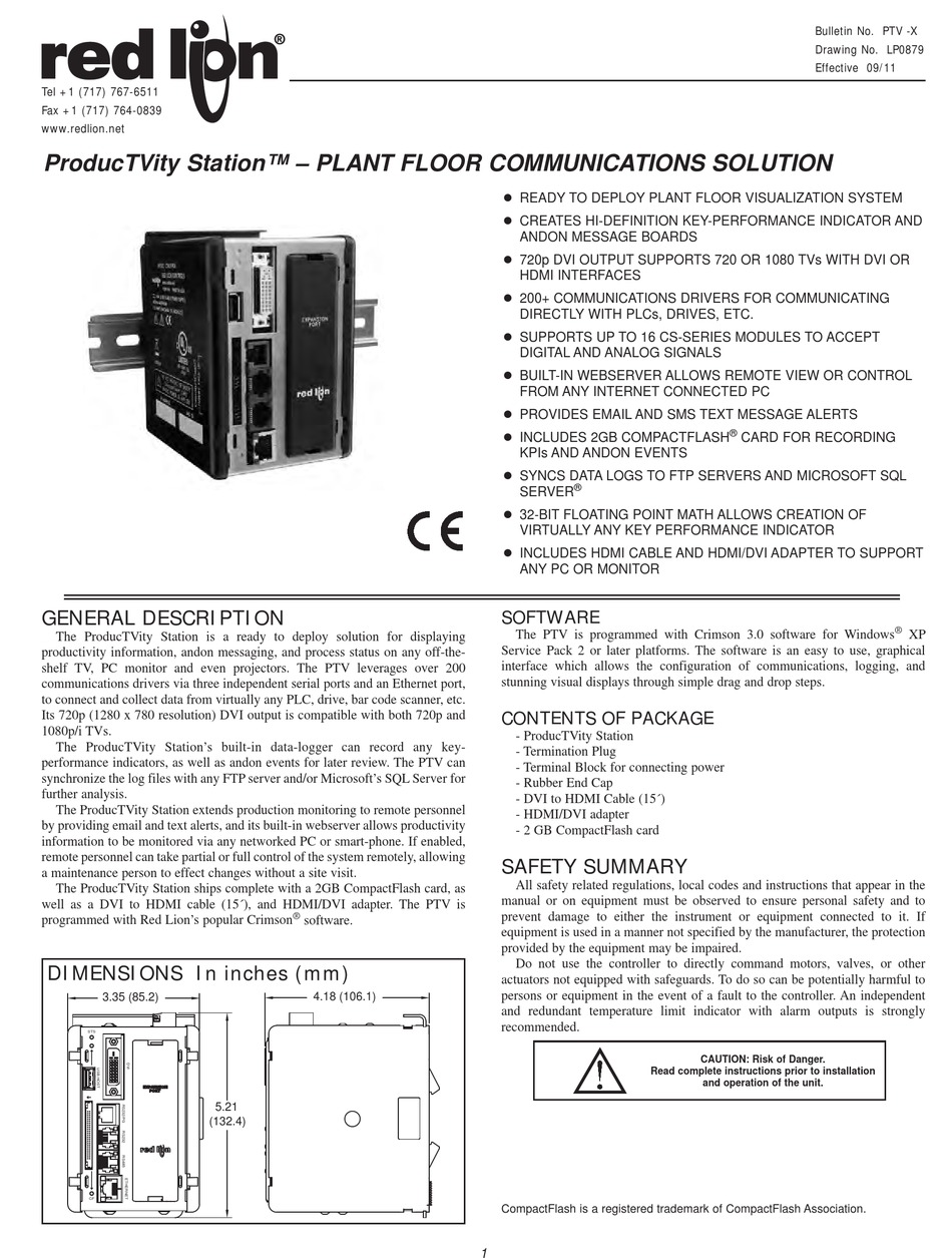 RED LION PRODUCTVITY STATION CONFERENCE SYSTEM GENERAL DESCRIPTION ...