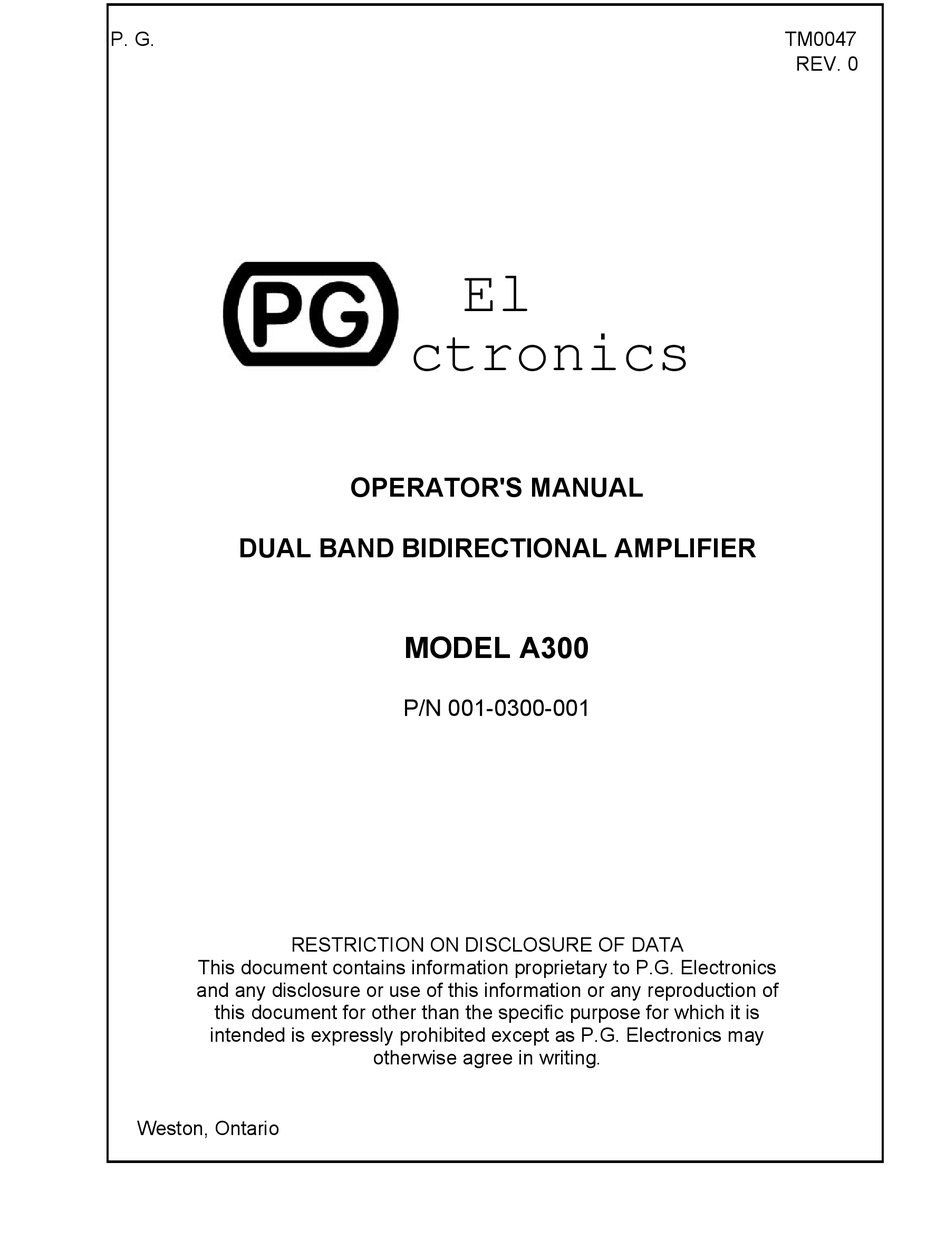 PG ELECTRONICS A300 AMPLIFIER OPERATOR'S MANUAL | ManualsLib